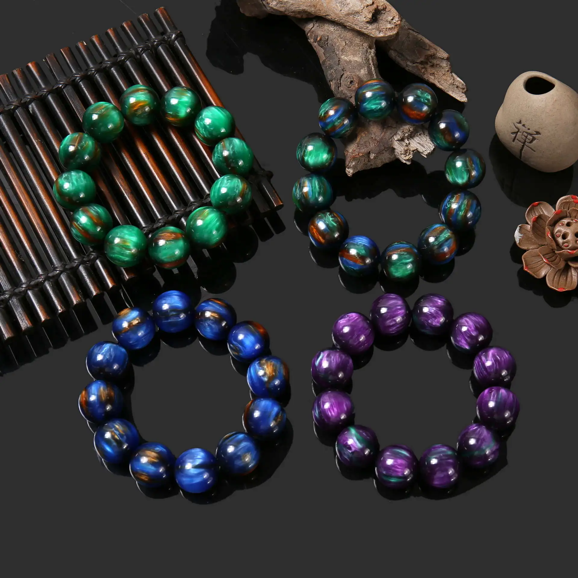 BOEYCJR-Colorful-Starry-Sky-Imitation-Natural-Stone-Sea-Willow-Bracelet-Resin-Buddha-Bead ...