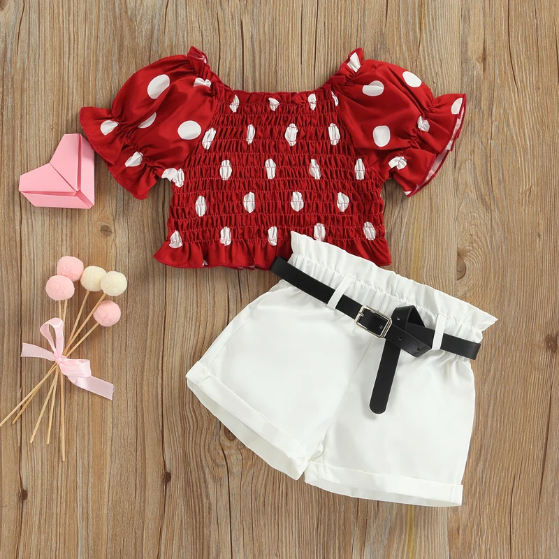 2Pcs Set Girls Summer Outfit Clothes Sets Short Sleeve Dot Print shirt ...
