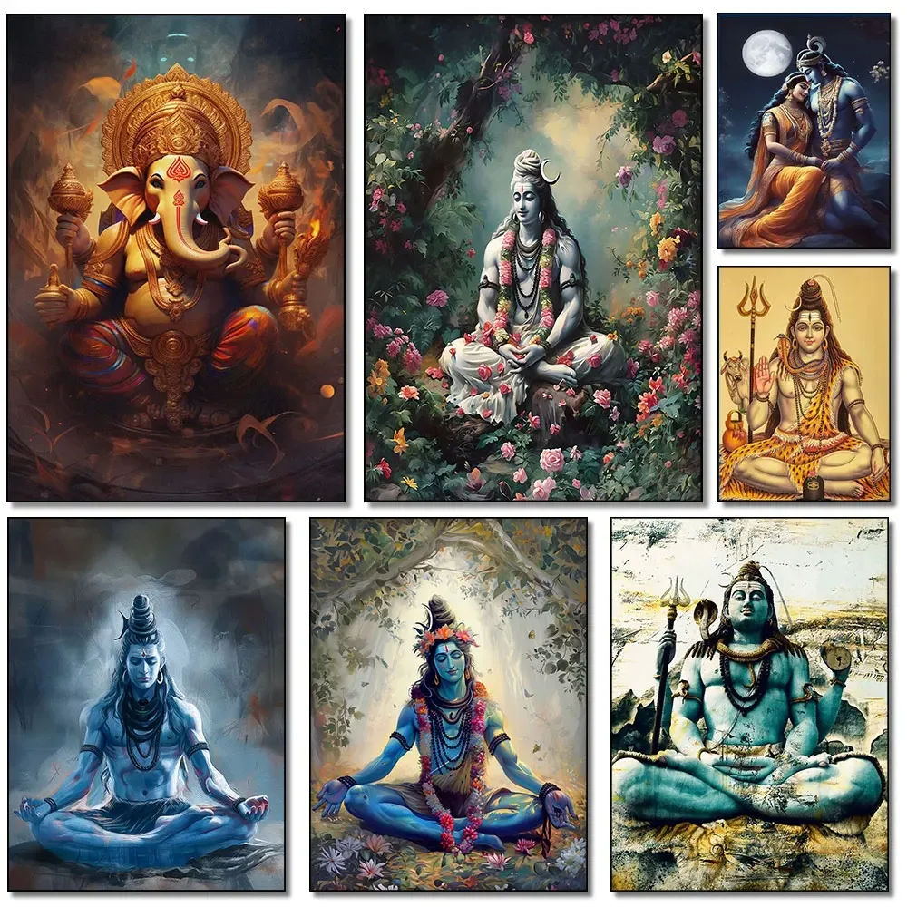 Modern-Hindu-God-Wall-Art-Lord-Shiva-Buddha-Portrait-HD-Canvas-Oil ...