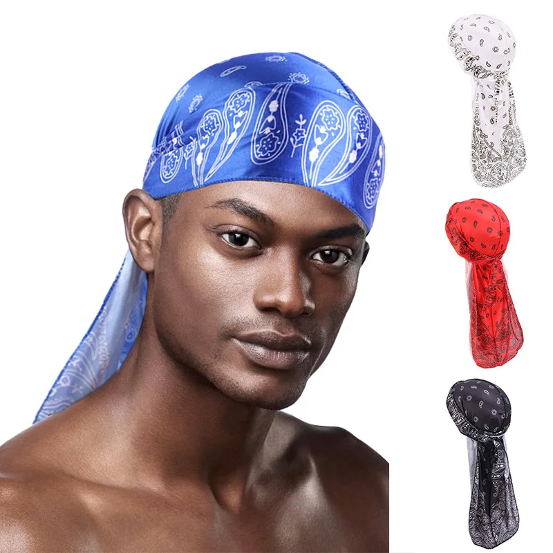 New-Men-Satin-Paisley-Printed-Durag-Turban-Bandanas-Headwear-Silky ...