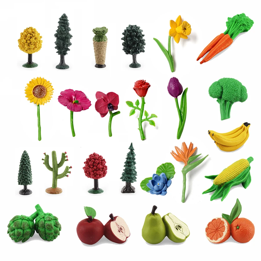 Figuras de Mini frutas realistas para niños, vegetales, árboles, flores ...
