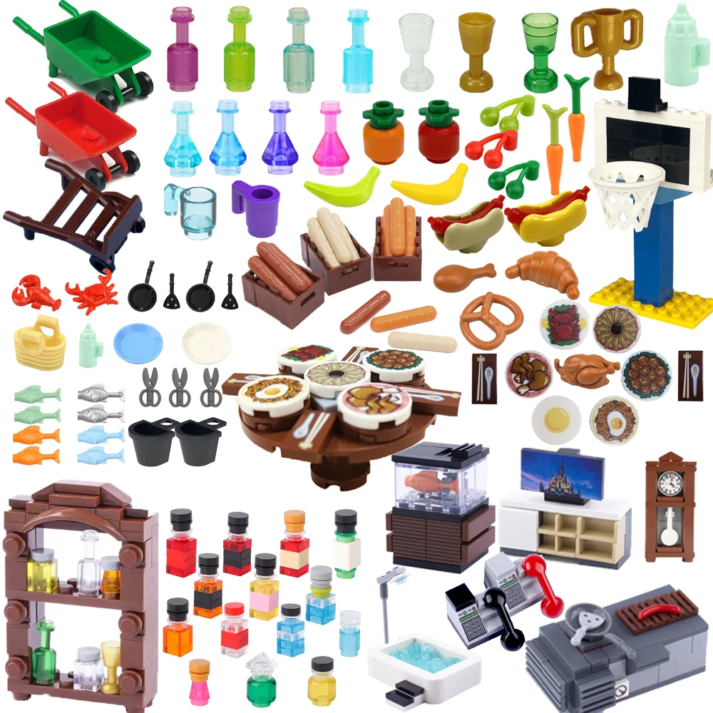 MOC City Food Fruit Building Blocks Apple Hot Dogs Roast Chicken Wine ...