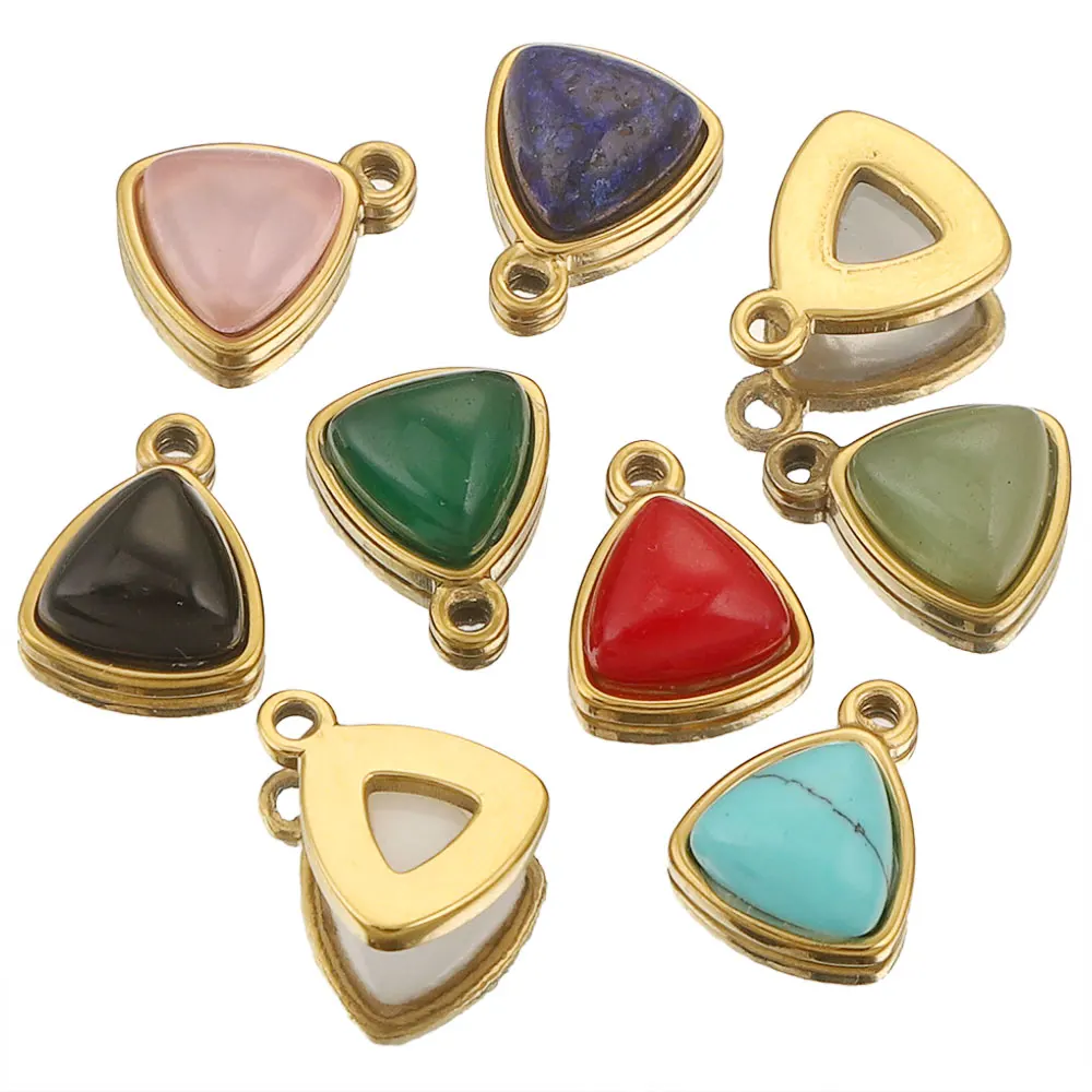 3PCS Stainless Steel Natural Stone Medal Triangle Charms for DIY ...