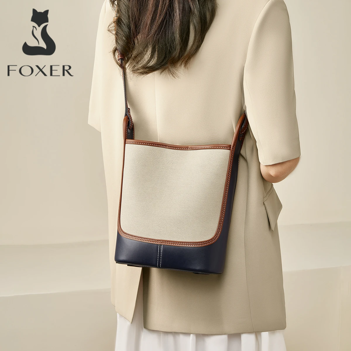 FOXER Women Fbirc Shoulder Handbag Simple Bucket Bag Purse Female Vegan ...
