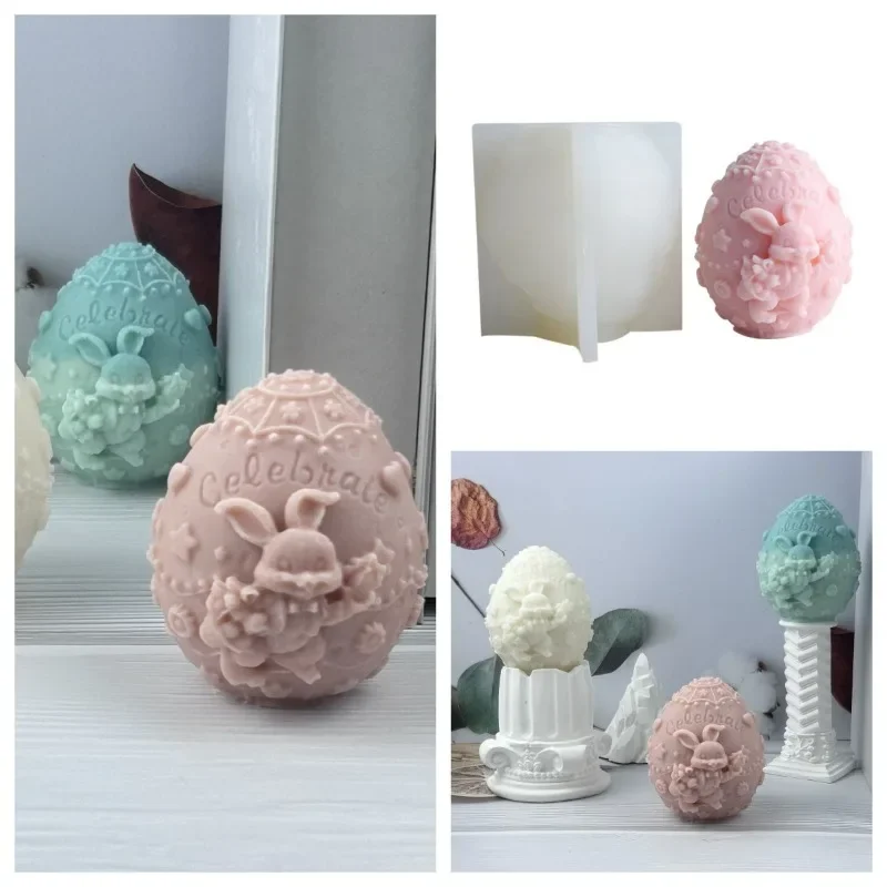 Easter Relief Egg Rabbit Candle Silicone Mold DIY Cartoon Rabbit ...