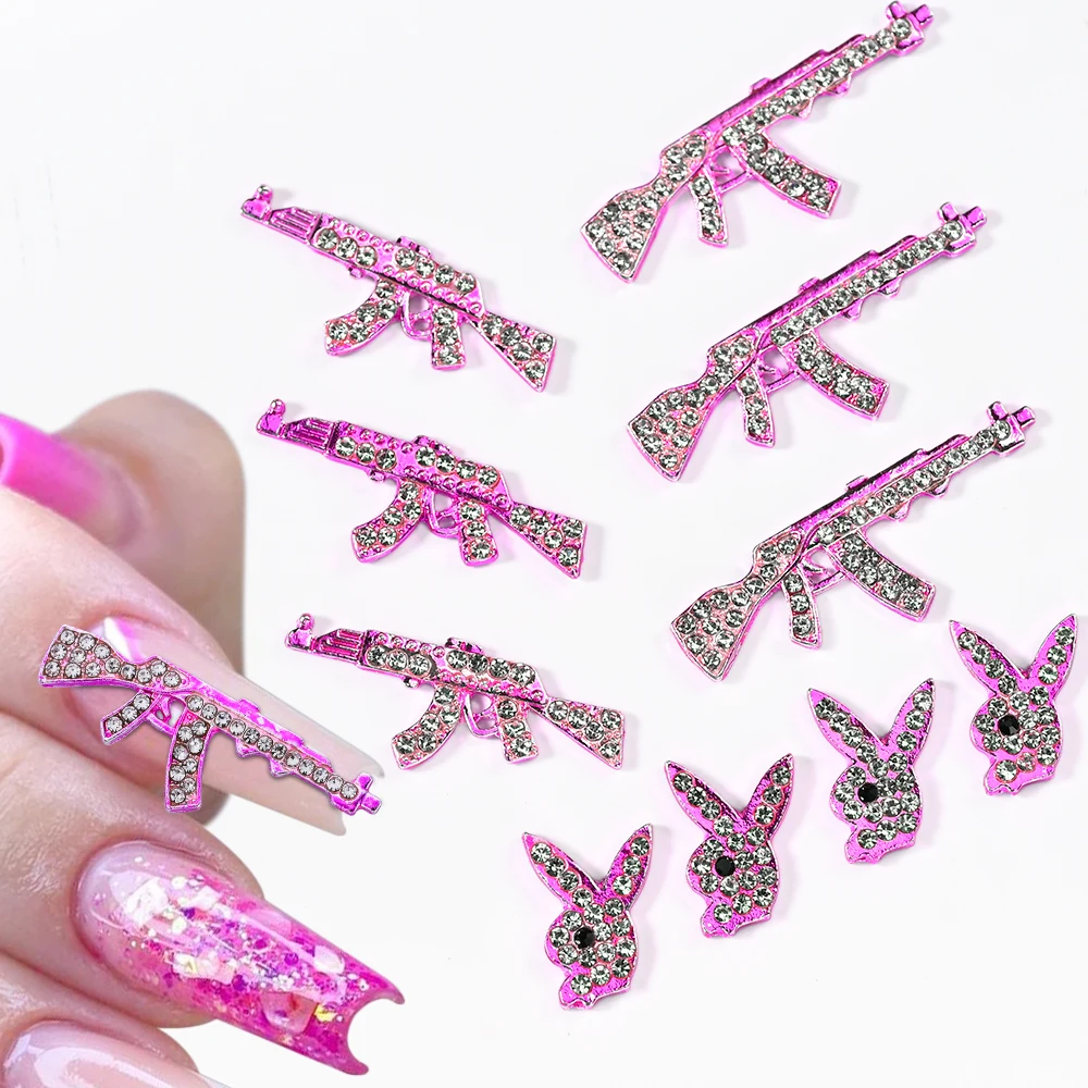 5-10-20Pcs-Rabbit-Gun-Shape-Crystal-Rhinestones-Pink-Bunny-Punk-Metal ...