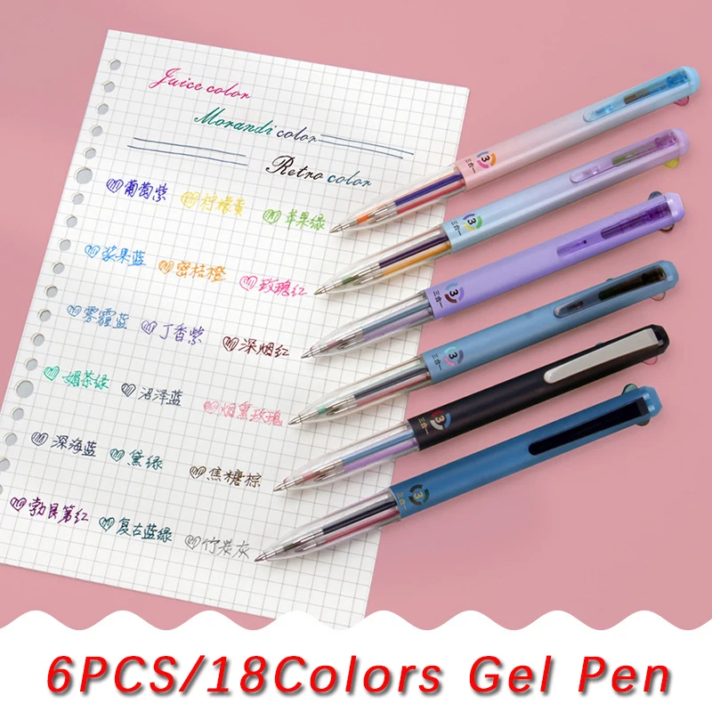 6pcs-lot-3-In-1-Multifunction-Ballpoint-Pens-0-5mm-18-Colors-Ink ...