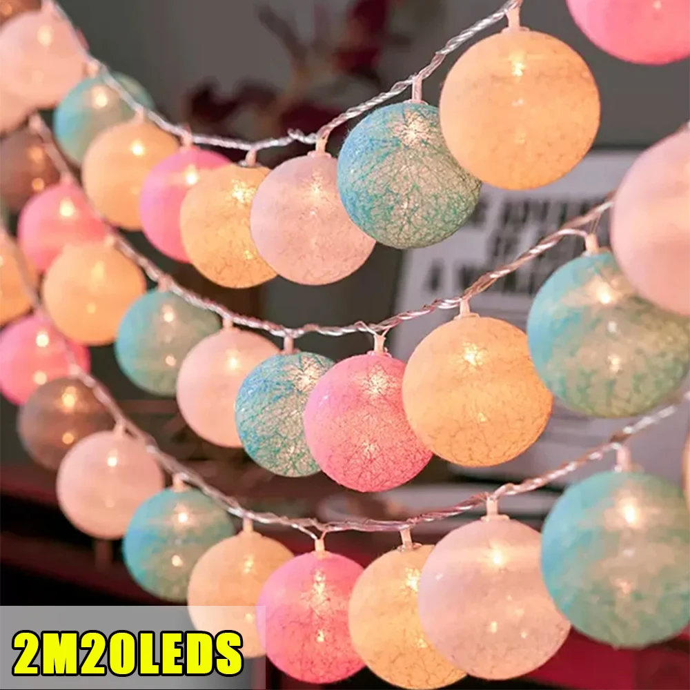 2M-20LEDs-Cotton-Ball-String-Lights-Garland-Ball-Fairy-Lights-For ...