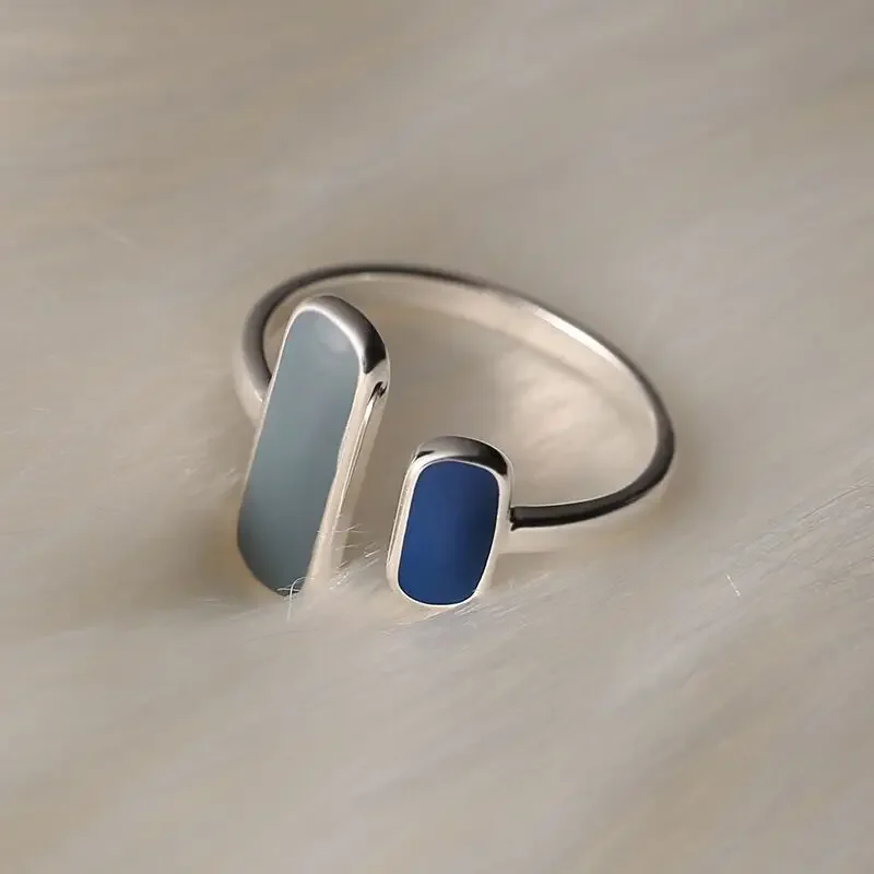 100-Solid-925-Sterling-Silver-Blue-Stone-Rings-For-Women-Simple-Trendy ...