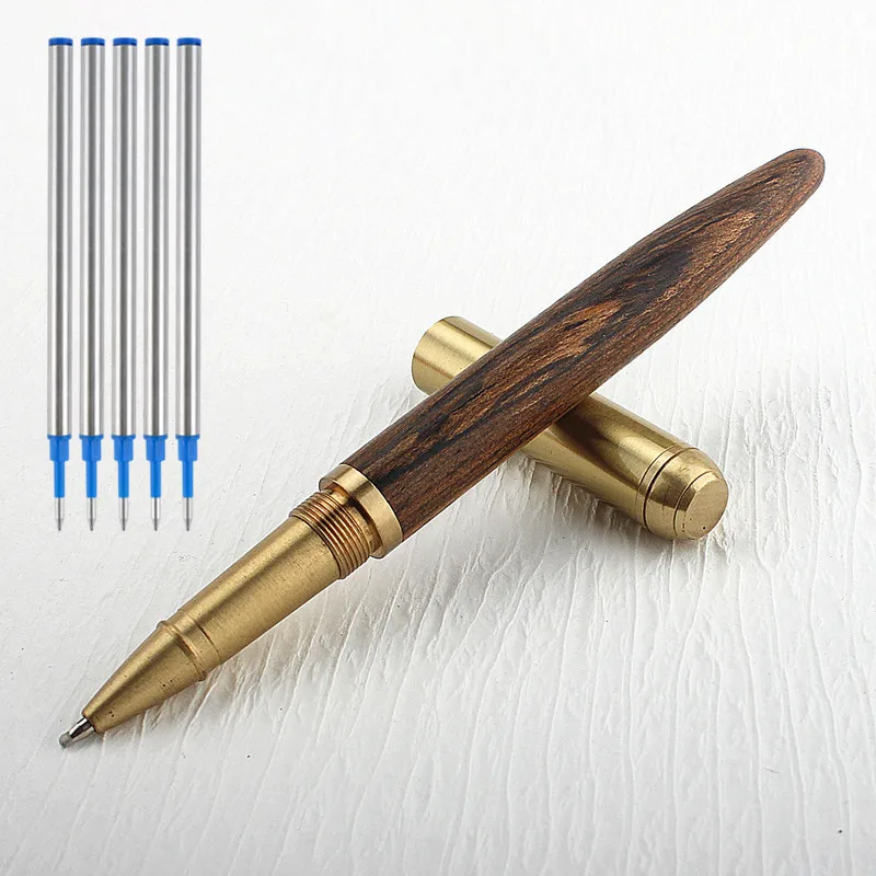 High-Quality-Brass-Roller-Ball-Pen-Ebony-Wood-Spin-Stationery-Office ...