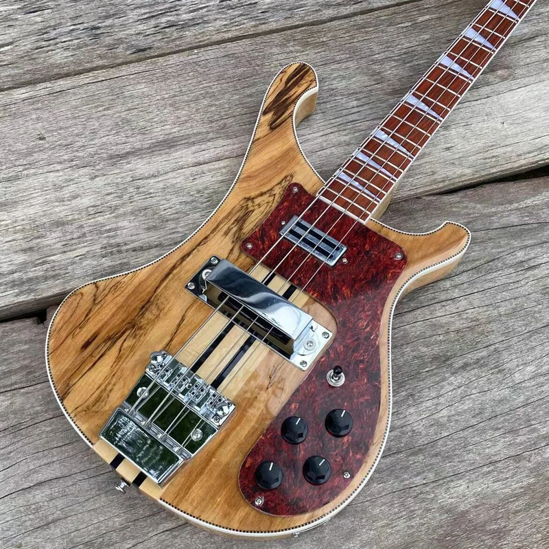 Neck-Thru-Body-4-String-Electric-Bass-Guitar-Adjustable-Bridge-Spalted ...