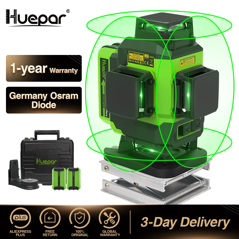 Huepar 16 Lines Green Beam 4d Cross Line Tiling Floor Laser Tools Osram ...