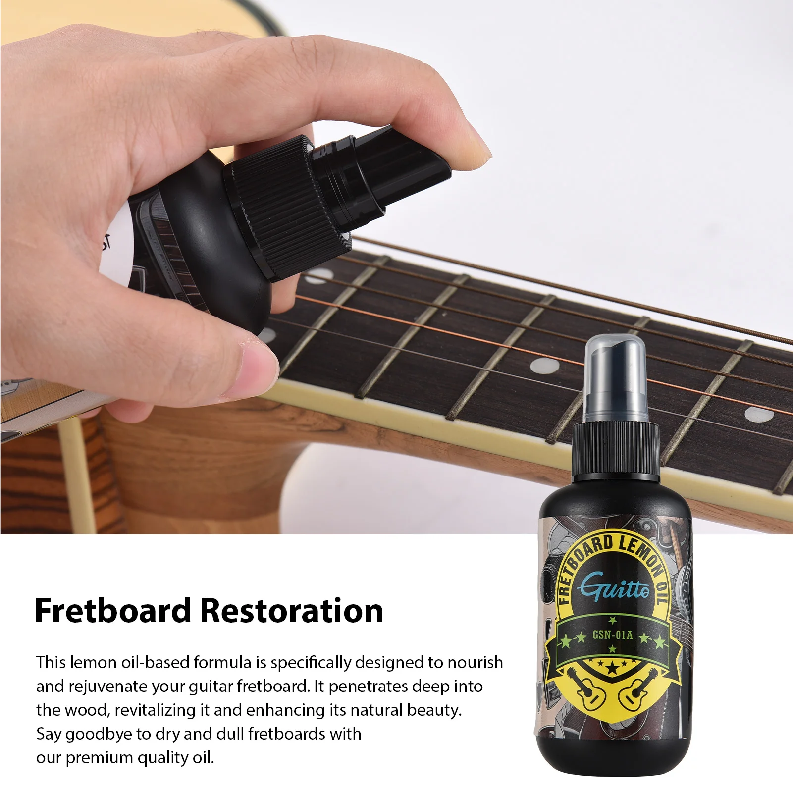 GUITTO Guitar Cleaning Care Kit 120ml Fretboard Lemon Oil with Cleaning ...