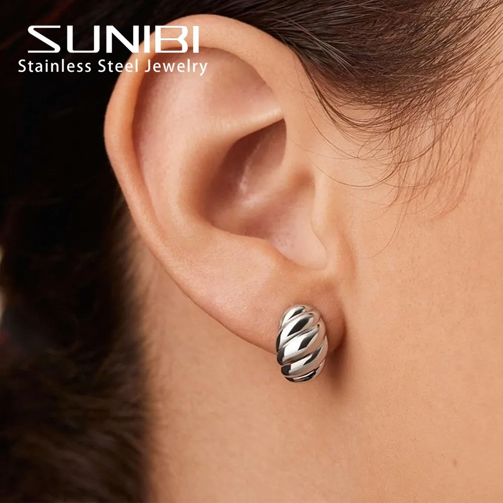 SUNIBI-Small-Stainless-Steel-Stud-Earrings-for-Women-Gold-Plated-Bread-Texture-Simple-Round ...
