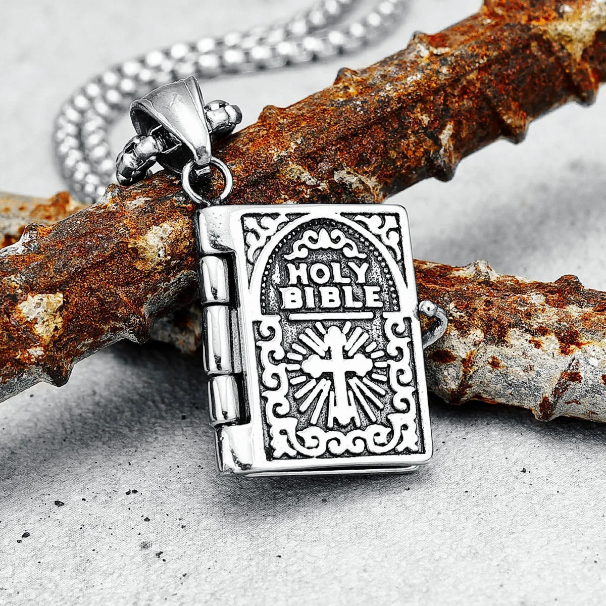 Retro-Holy-Bible-Necklace-Stainless-Steel-Men-Pendant-Chain-Vintage ...