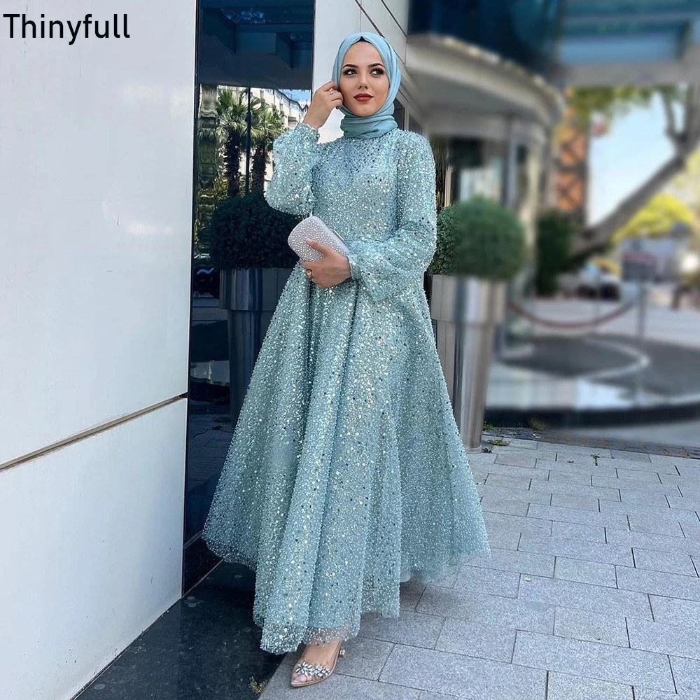 Thinyfull-A-line-Sequin-Turkish-Prom-Dress-O-Neck-Long-Sleeves-Arabic ...