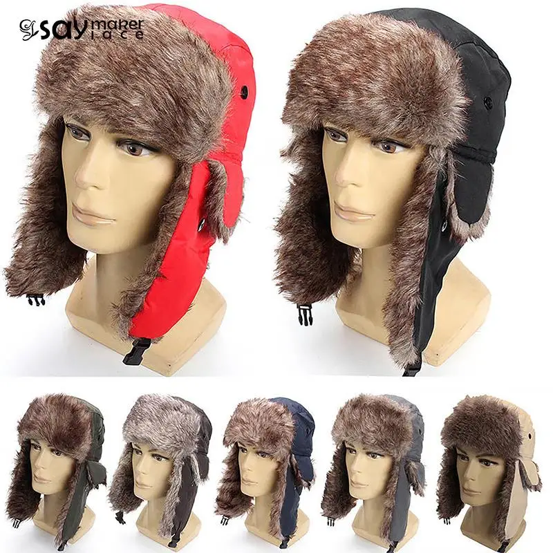 Unisex-Winter-Warm-Beanie-Black-Earflap-Hats-Men-Trapper-Aviator ...