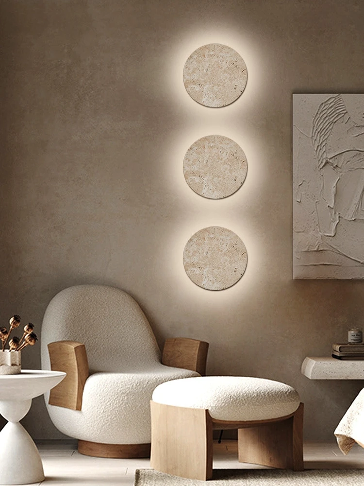Natural Round Stone Wall Light Dimmable Bedside Restaurant Art Decor ...