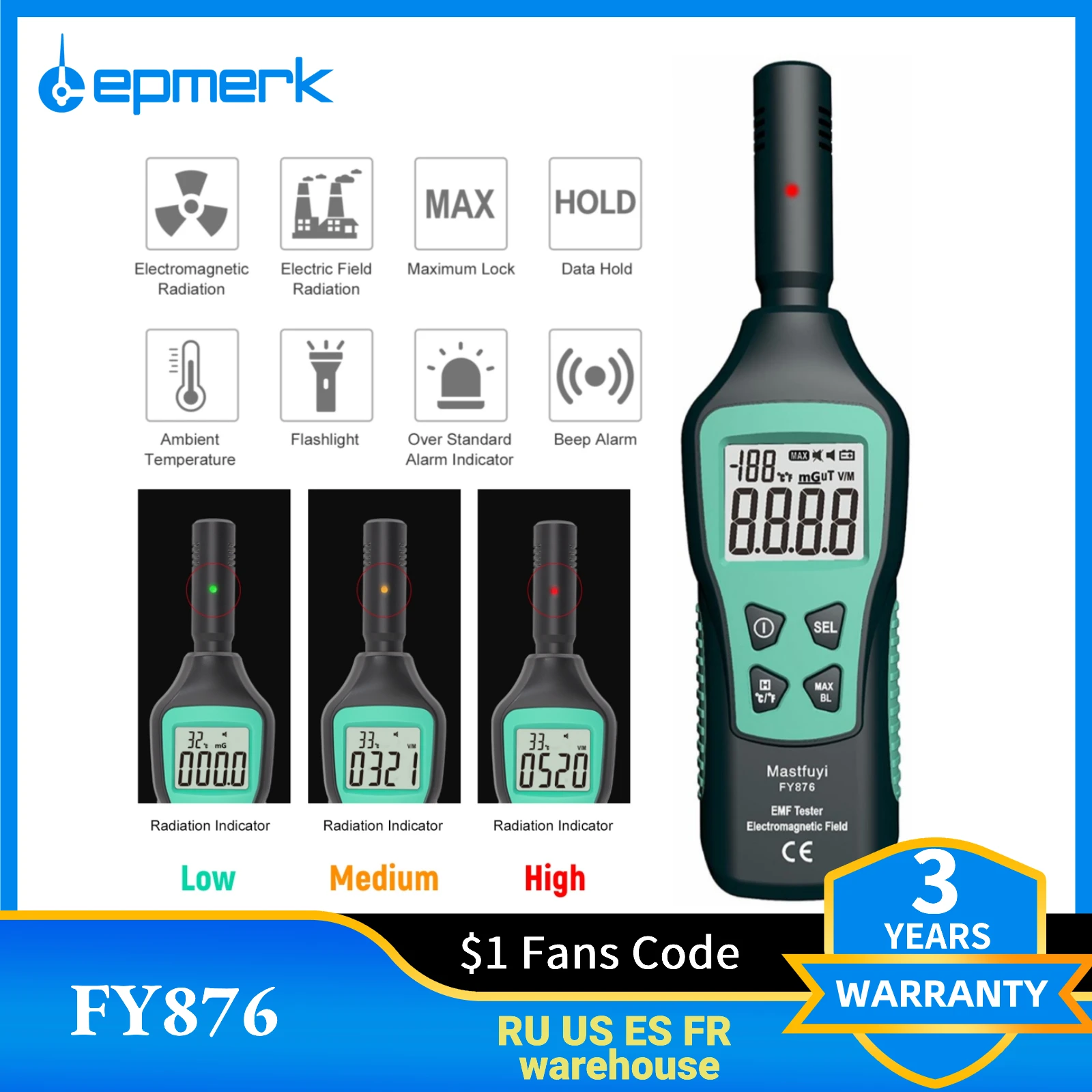 FY876-Electromagnetic-Radiation-Detector-Monitor-Radiation-Dosimeter ...