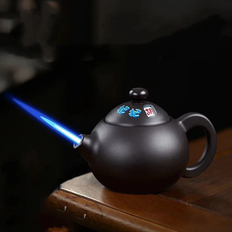 Hot-New-Appearance-of-Teapot-Gas-Lighter-Windproof-Straight-Rush-Blue ...