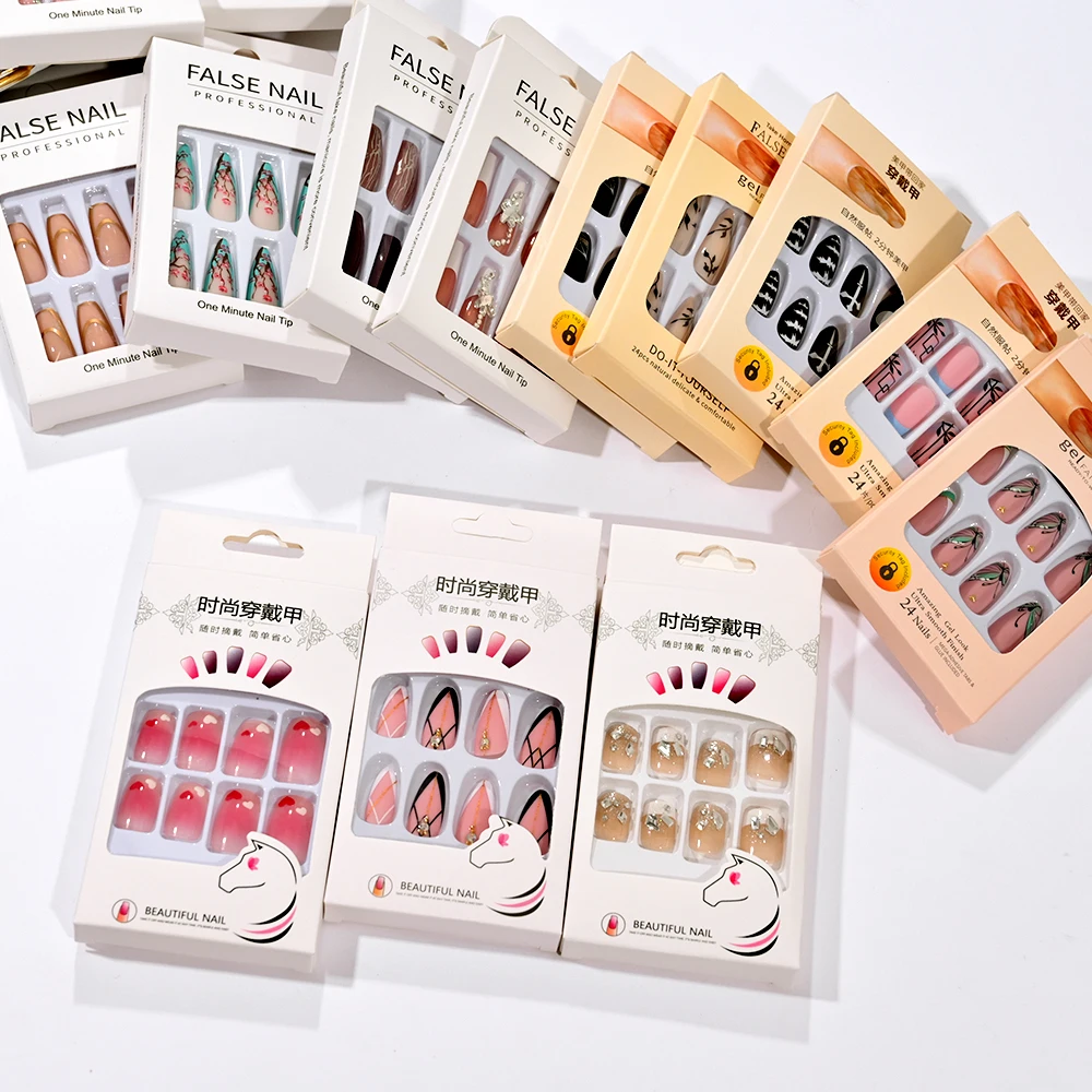 24pcs-Detachable-Finished-Fingernails-Almond-Artificial-Fake-Nails-With ...