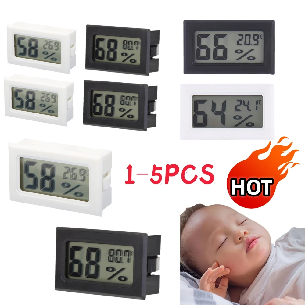 1/3/5PCS Mini LCD Digital Display Thermohygrometer Embedded Thermometer ...