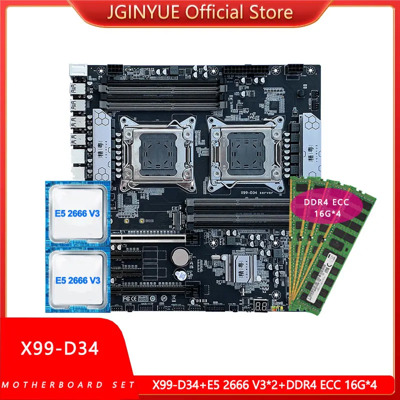 Jginyue X99-d34 Dupla Cpu Placa-mãe Lga 2011-3 Conjunto Kit Com Intel ...