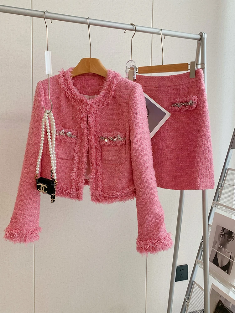Luxury-Style-Fashion-Diamonds-Women-s-Tweed-Woolen-Jacket-And-Skirt ...