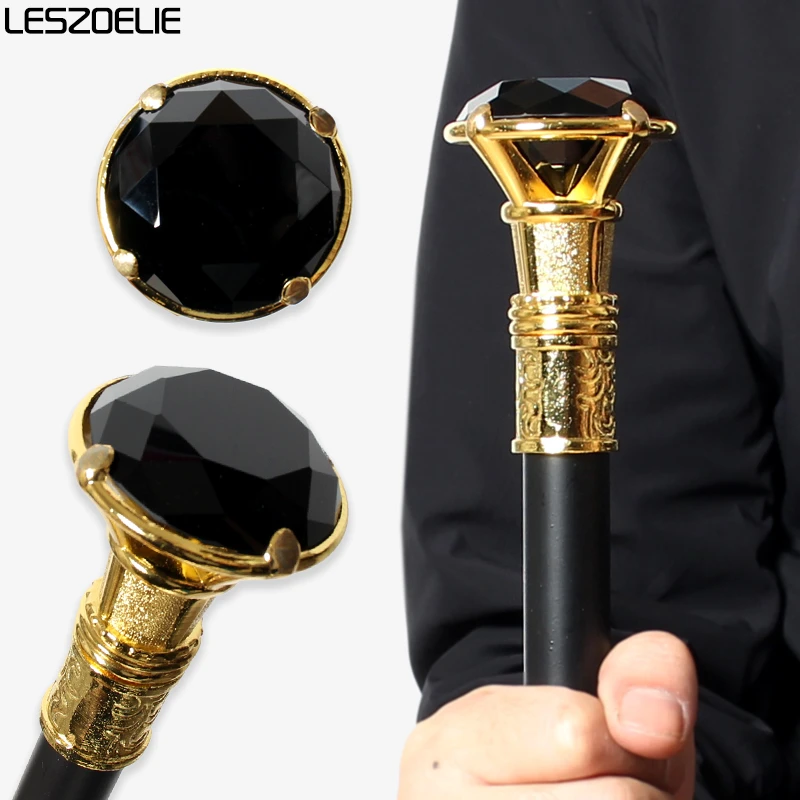 90cm Elegant Dark Style Black Diamond Walking Stick with Gold Handle ...