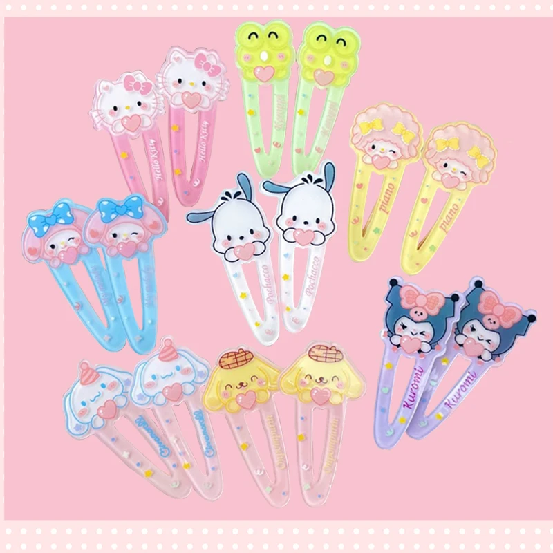 산리오 아크릴 머리핀 귀여운 애니메이션 쿠로미 키티 포차코 시나모롤 어린이 모자 귀여운 오리 부리 클립 사랑스러운 소녀 선물