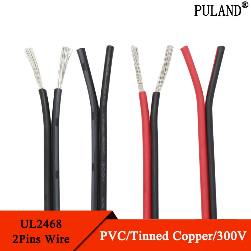 5m/10m UL2468 2 Pins Electrical Wire Tinned Copper Insulated PVC Extension LED Strip Cable 16/18 ...