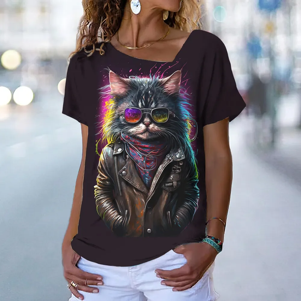 Fashion-Kitten-Print-T-Shirt-For-Women-Cartoon-Cat-GraphicT-Shirt ...