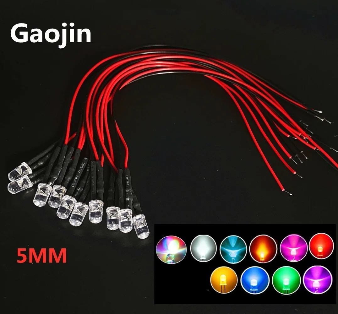 10PCS-5mm-LED-12V-20cm-Pre-wired-White-Red-Green-Blue-Yellow-UV-RGB ...