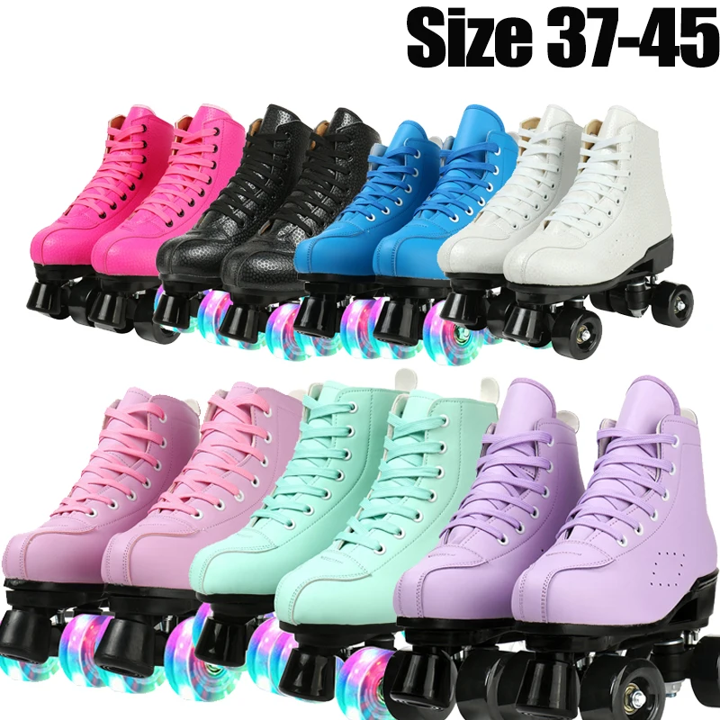 PU-Leather-Roller-Skates-Double-Row-Shoes-Women-Men-Adult-Two-Line ...