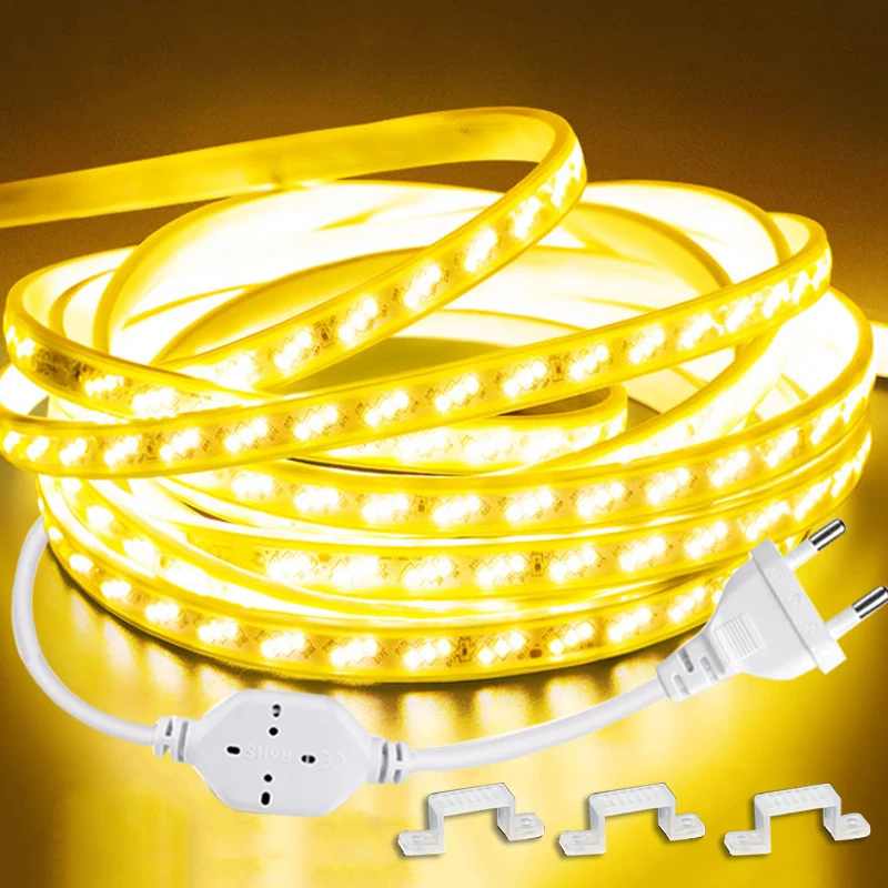 220V-Led-Strip-Lights-AC-2835-Flexible-Ribbon-Tape-With-EU-Power-Plug ...
