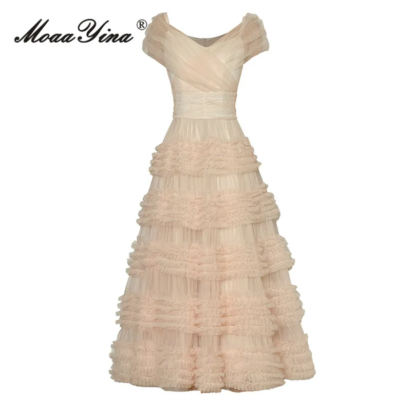 MoaaYina Fashion Designer dress Summer Women Dress Solid Color Elegant ...