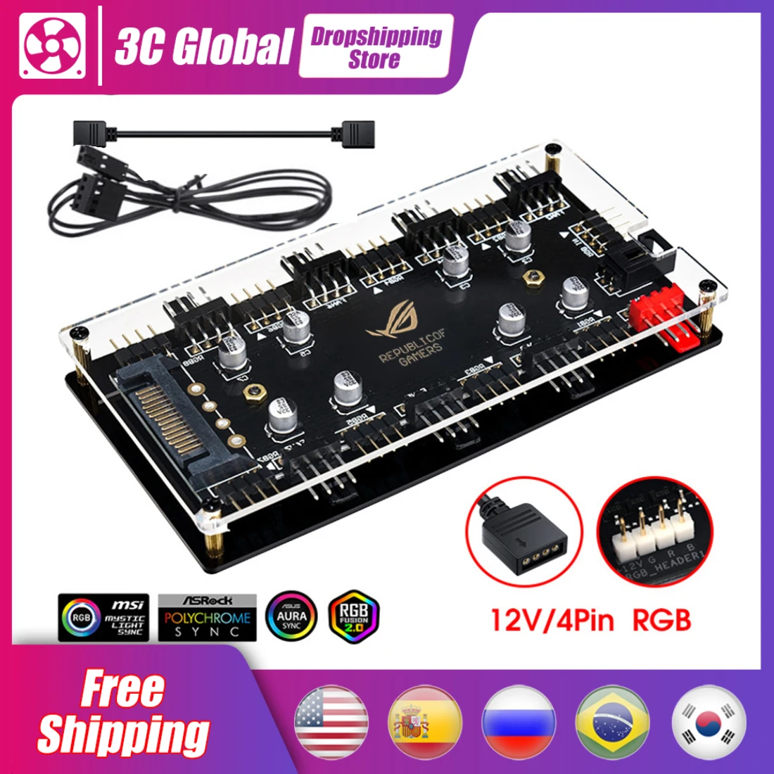 Controller Computer Fans Rgb | Pc Rgb Cooling Fan Controller - 1 8 Hub ...