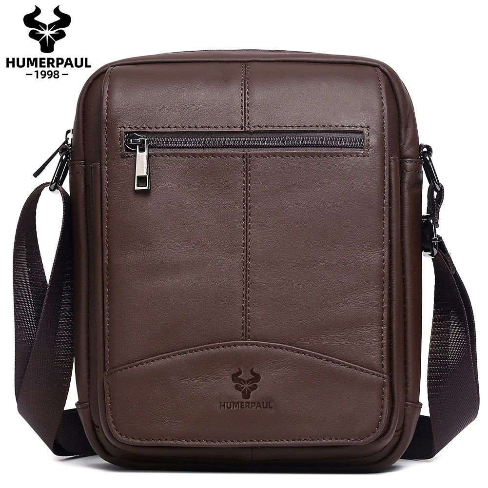 HUMERPAUL Men's Genuine Leather Crossbody Bag Vintage Small Shoulder ...