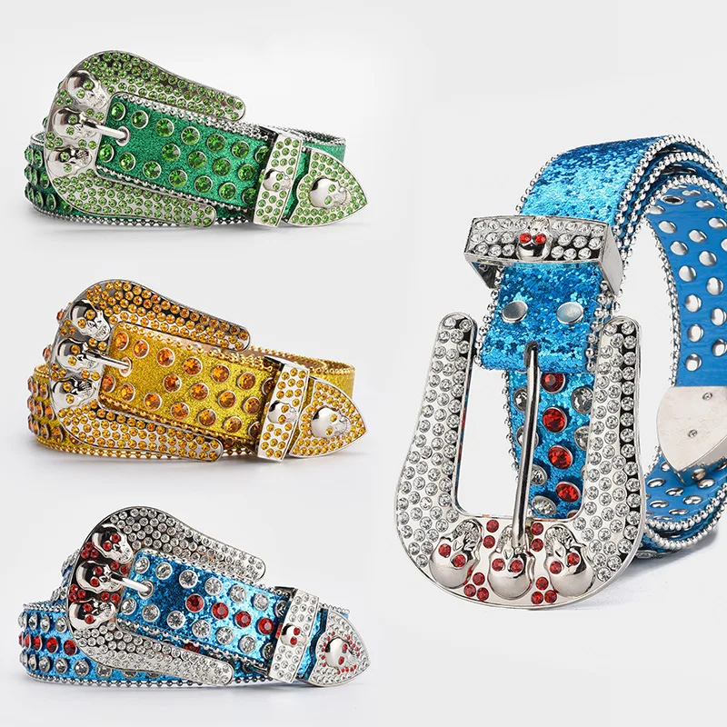 Colourful-Rhinestone-Inlaid-Belt-Women-Dark-Punk-Style-Metal-Pin-Buckle ...