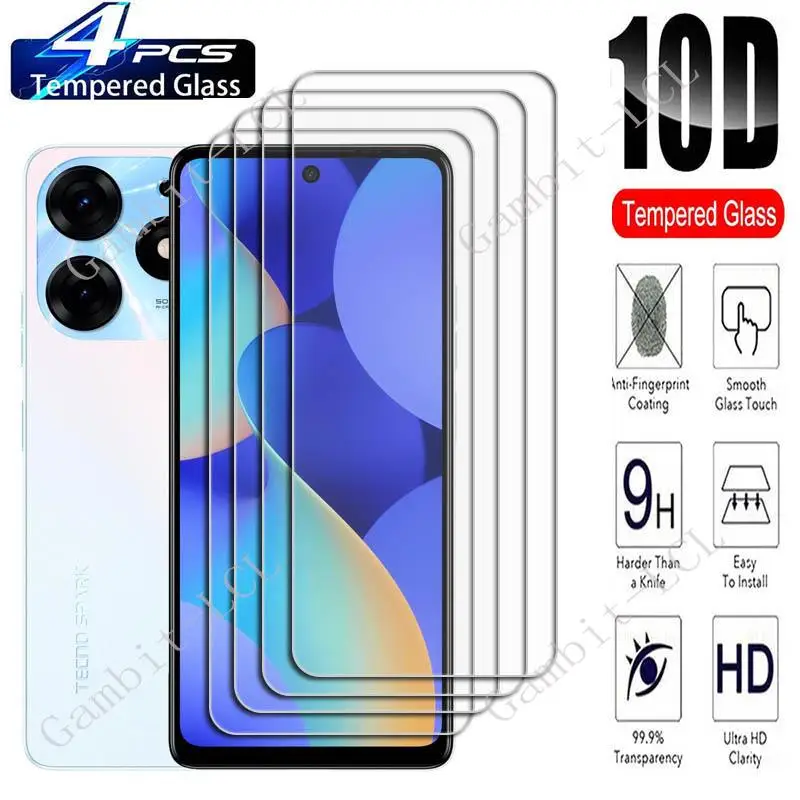 4PCS For Tecno Spark 10 Pro 6.78" Screen Protective Tempered Glass On ...