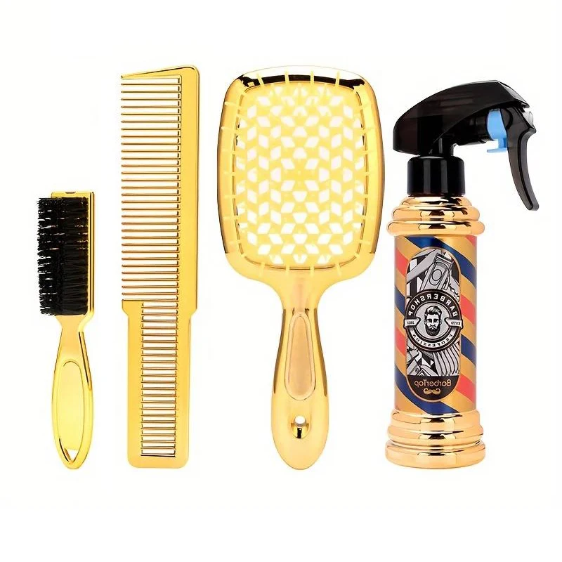 3/4pcs Barber Gold Silver Set Includes Water Spray Men Oil Head Comb ...
