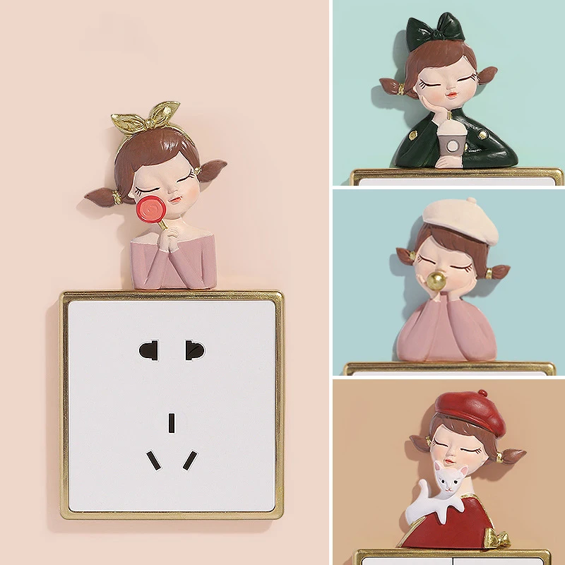 Cute-Modern-Girl-Resin-Switch-Sticker-3D-Socket-Light-On-off-Wall ...