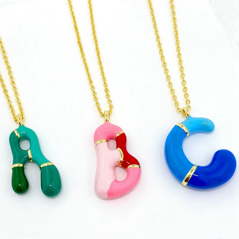 New-Enamel-Colorful-Alphabet-Initial-Balloon-Necklace-Bubble-Puffy-26 ...