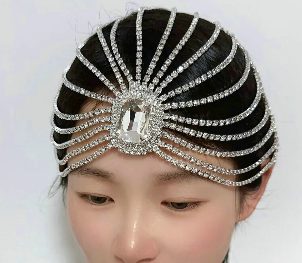 Crystal-Flapper-Headpiece-Cap-for-Women-Bridal-Rhinestone-Mesh-Headband ...