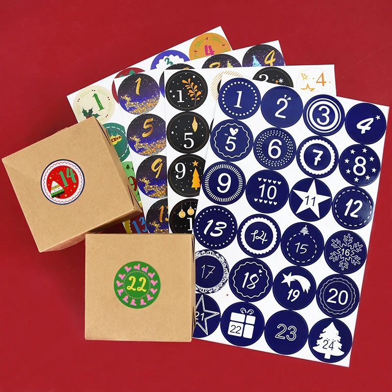 1-24-Calendario-de-Adviento-de-Navidad-pegatinas-de-papel-con-n-meros ...