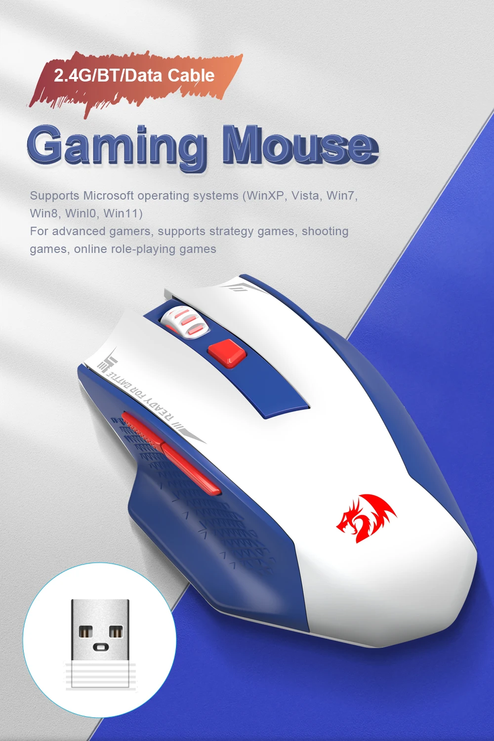 REDRAGON G62 USB Support Bluetooth 2.4G Wireless Gaming Mouse 26000 DPI ...