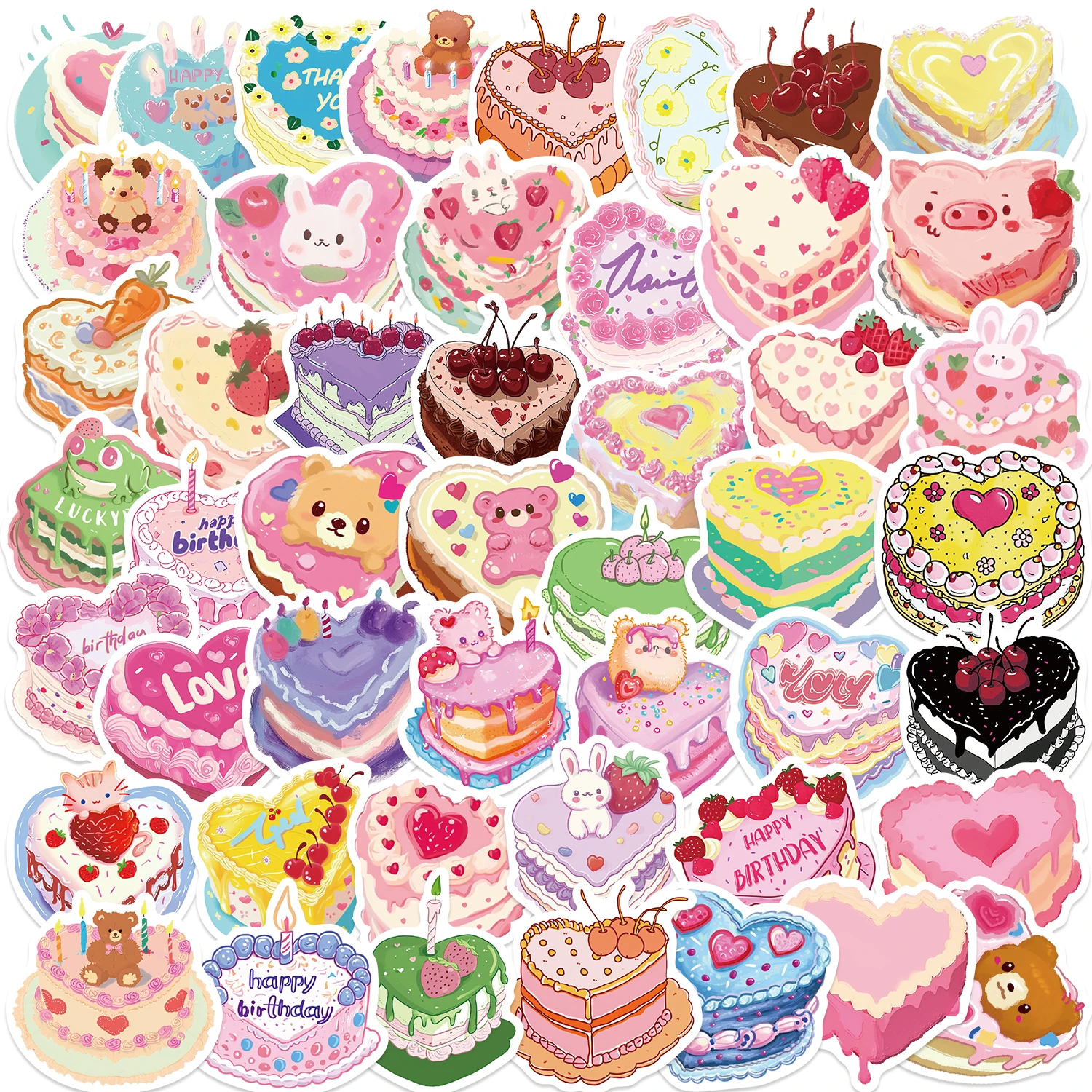 50pcs-Love-Heart-Birthday-Cakes-Stickers-For-Laptop-Water-Bottle ...