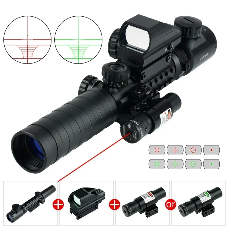 3-9x32 Red/Green Illuminated Reticle Rifle Scope Outdoors with Laser ...