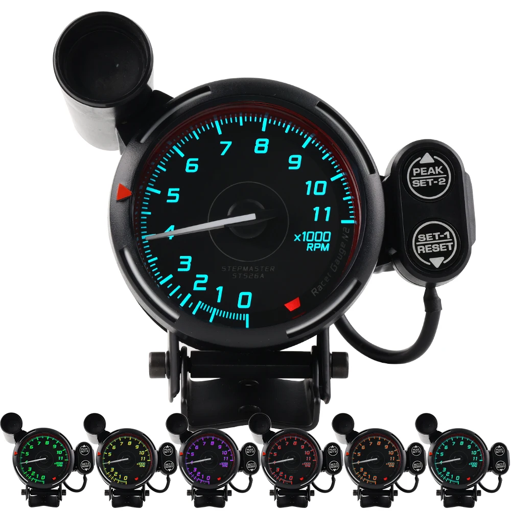 7-Color-LED-Adjustable-Racing-Car-3-75-80mm-Tachometer-Tacho-Gauge-0 ...