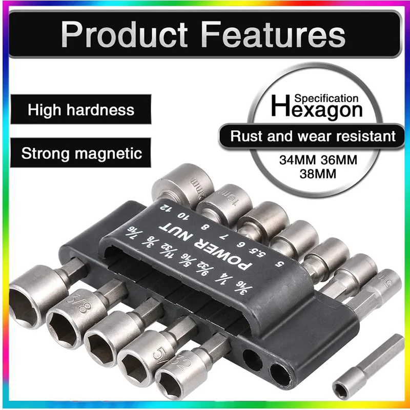 9-14PCS-5-To-13mm-Hexagonal-Shank-Hex-Nut-Socket-1-4-Screw-Metric ...